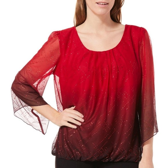 Sara Michelle | Tops | Sara Michelle Ombre Red Black Glitter Blouse ...